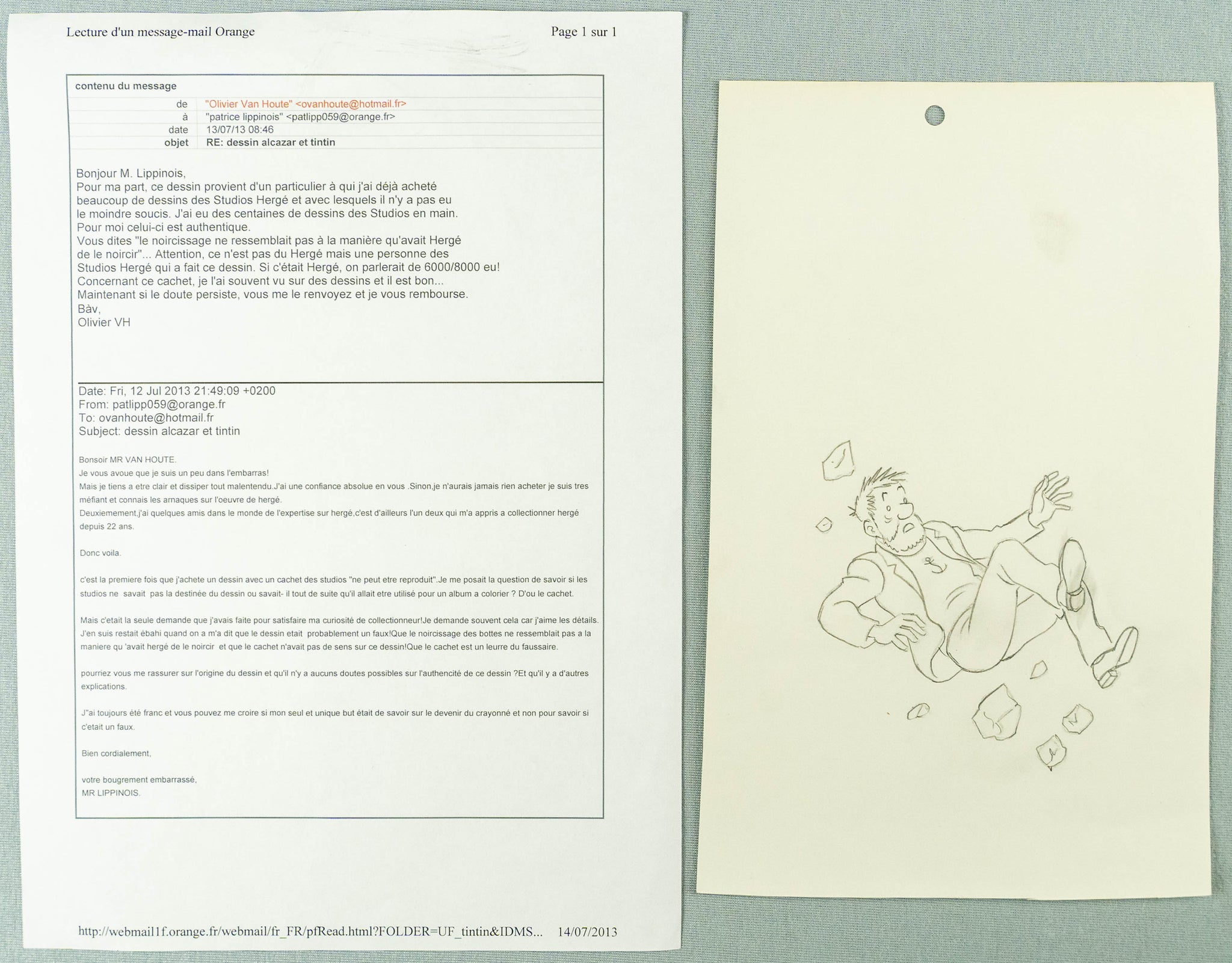 1976 Studios Herge Artwork Design: Captain Haddock in Graphite Origina ...